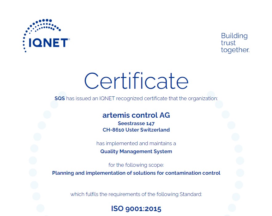 Certificate | Artemis Control AG